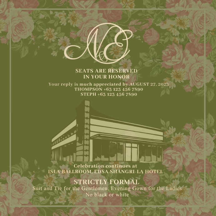 Wedding Invitation Seat Reservation Olive Template | PosterMyWall