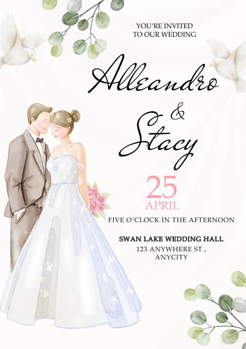 Wedding invitation Simple Elegant Cartoon Template | PosterMyWall