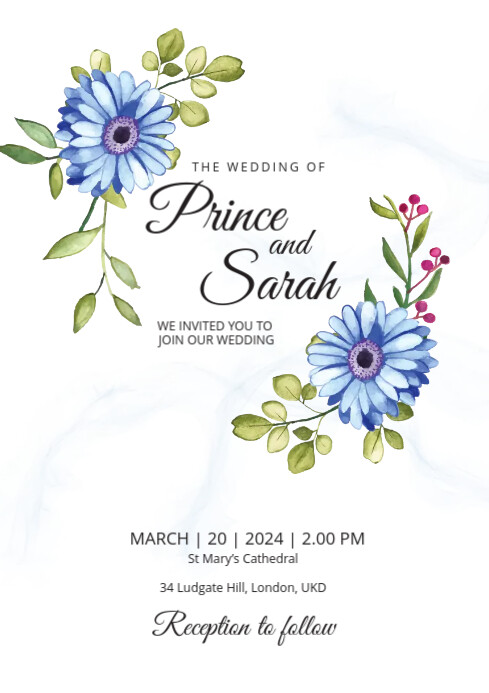 Wedding invitation template with floral water | PosterMyWall