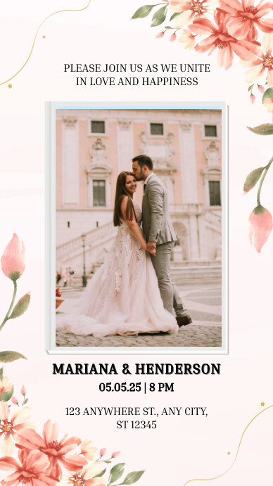 Wedding Invitation with Pink Flower Frame Templat | PosterMyWall