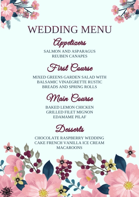 Wedding Menu A4 Template | PosterMyWall