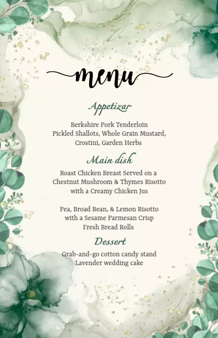 wedding menu card greenery design Template | PosterMyWall