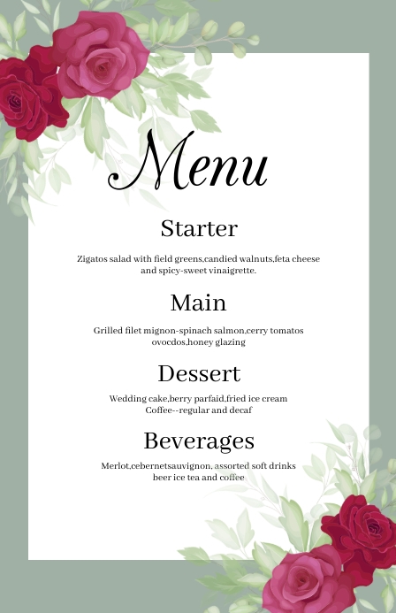 Wedding Menu Card Template (1) | PosterMyWall
