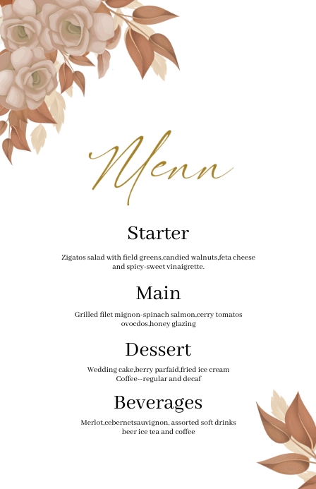 Wedding Menu Card Template brawn color | PosterMyWall