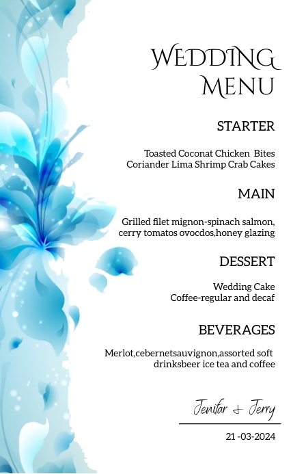 Wedding menu card template | PosterMyWall