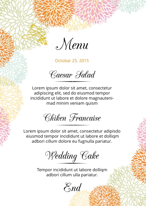 Wedding Menu Card Template | PosterMyWall