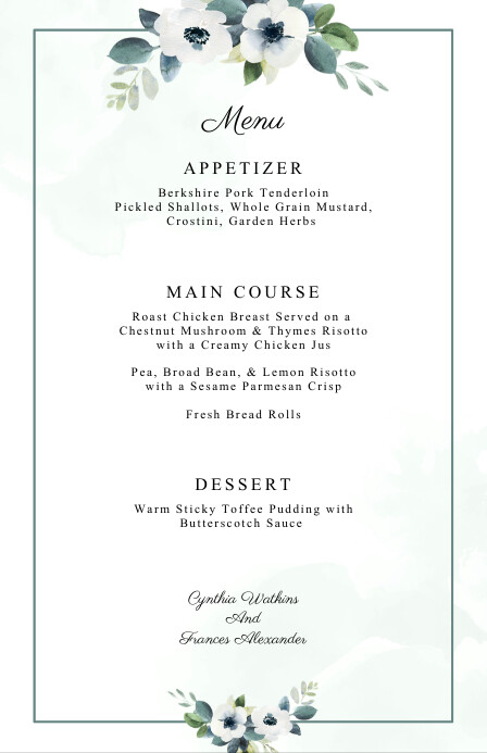 Wedding menu card template | PosterMyWall