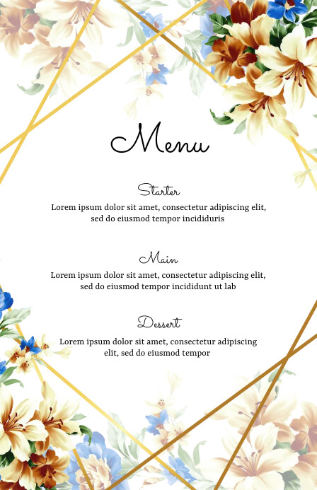 Wedding Menu card template floral (1) | PosterMyWall