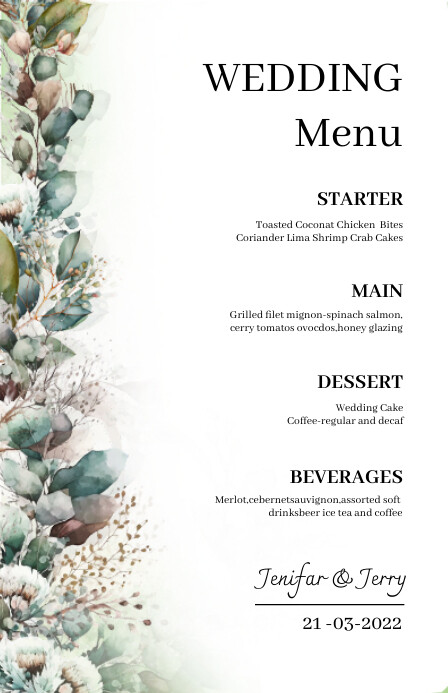 Wedding Menu card template greene (1) | PosterMyWall