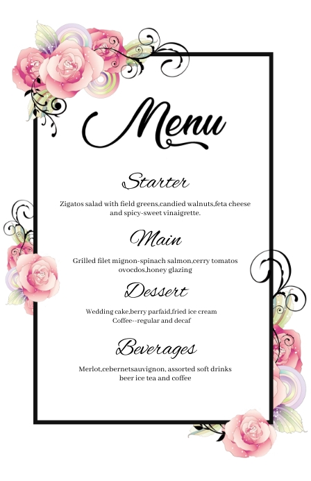 Wedding Menu floral Card Template (4) | PosterMyWall