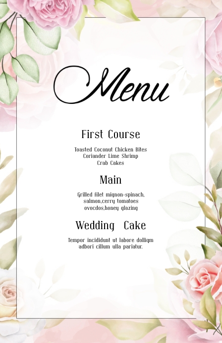Wedding Menu floral Card Template (5) | PosterMyWall