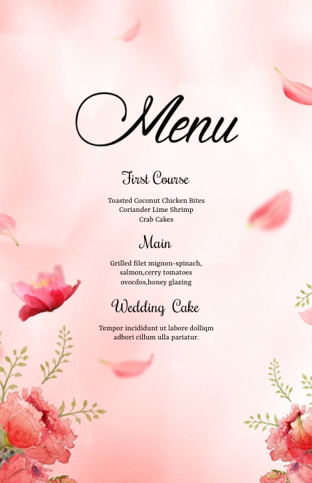 Wedding Menu pink Card Template (2) | PosterMyWall