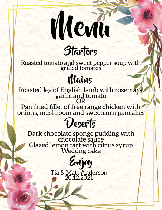 Wedding Menu Poster Template | PosterMyWall