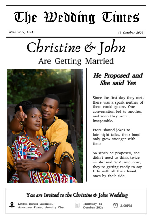 Wedding Newspaper template design A4 | PosterMyWall