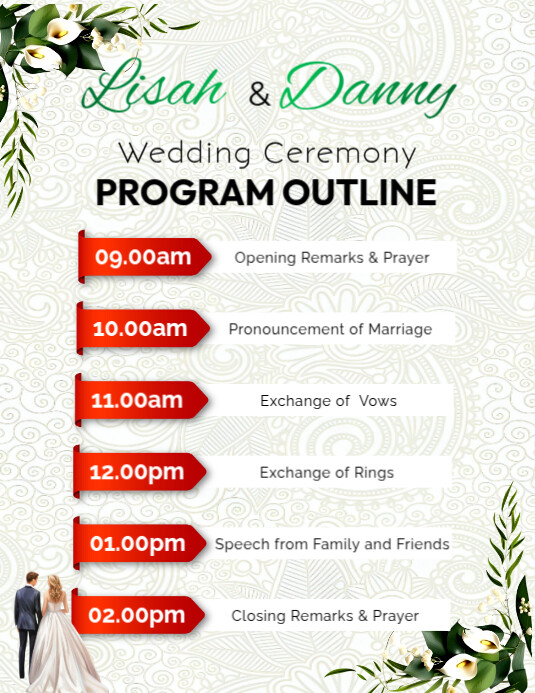 Wedding program ceremony timeline schedule event itinerary booklet ...