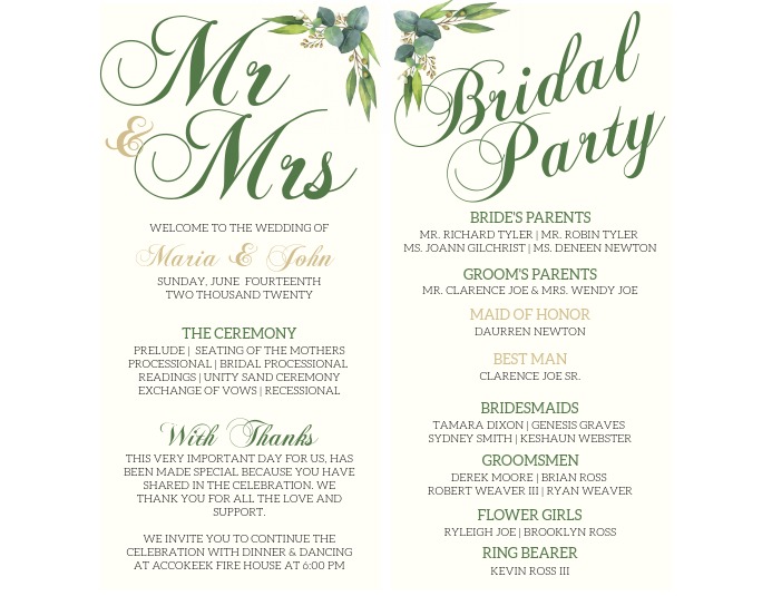 Wedding Program Template | PosterMyWall