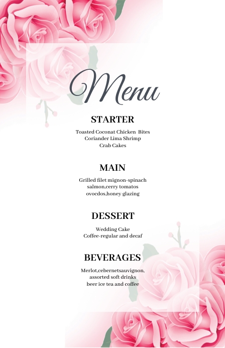Wedding rose floral Menu card template | PosterMyWall