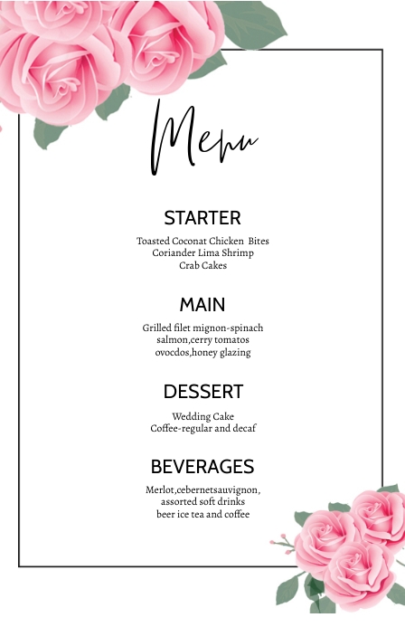 Wedding rose floral Menu card template | PosterMyWall