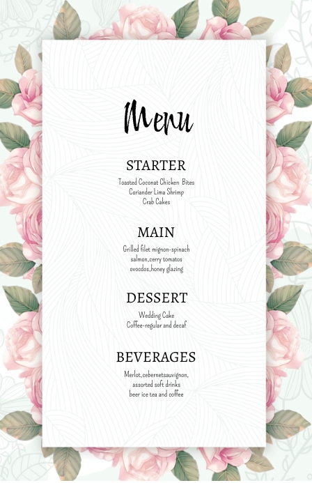 Wedding rose Menu card template | PosterMyWall