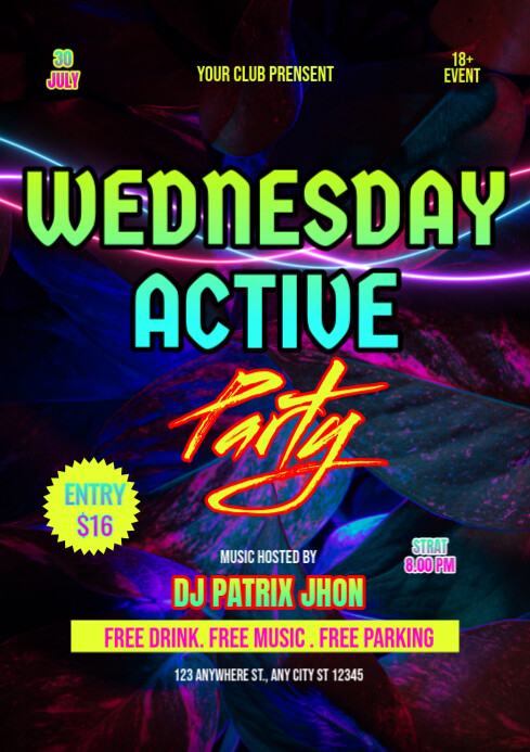 Wednesday active party Template | PosterMyWall