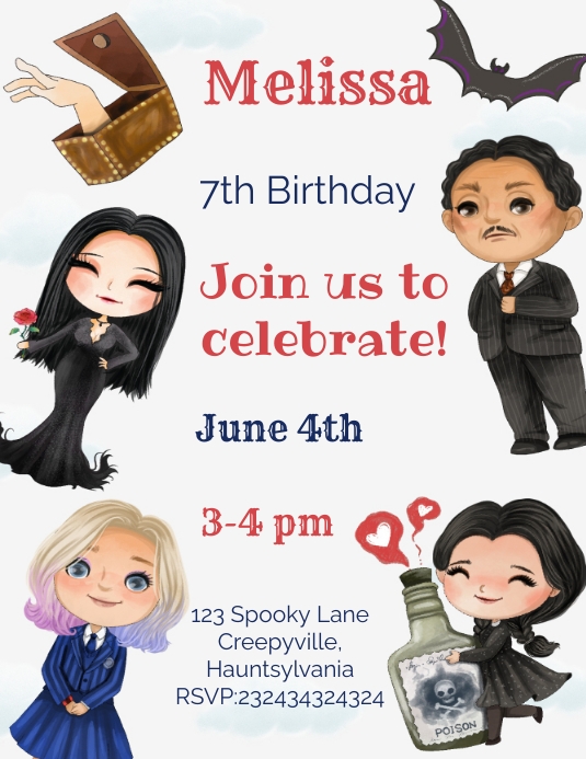 Wednesday Addams Birthday Invitation Template | PosterMyWall