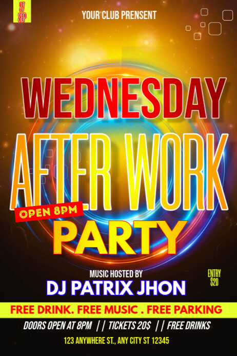Wednesday after work party poster Template | PosterMyWall