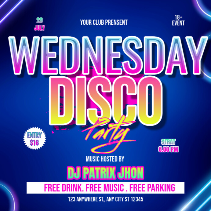 Wednesday disco party Template | PosterMyWall