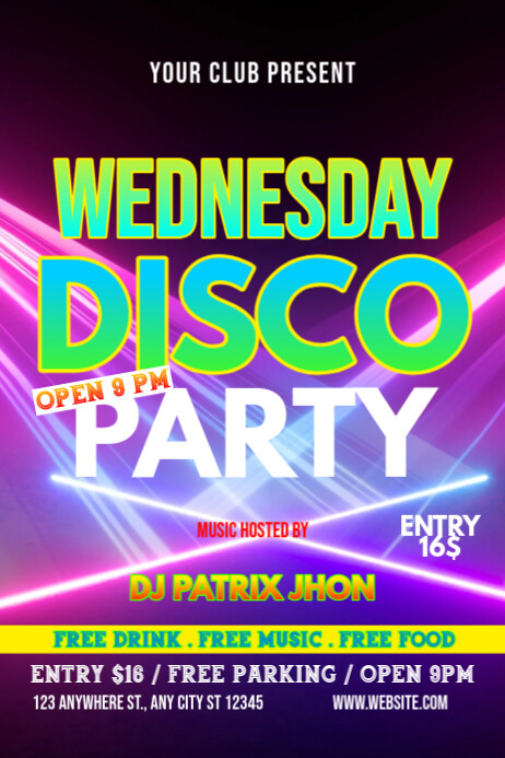 Wednesday disco party poster Template | PosterMyWall