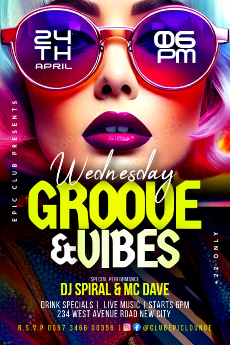 Wednesday groove and vibes sexy night disco party poster flyer template ...
