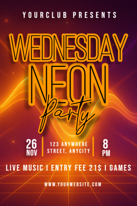 Wednesday Neon Party Template | PosterMyWall