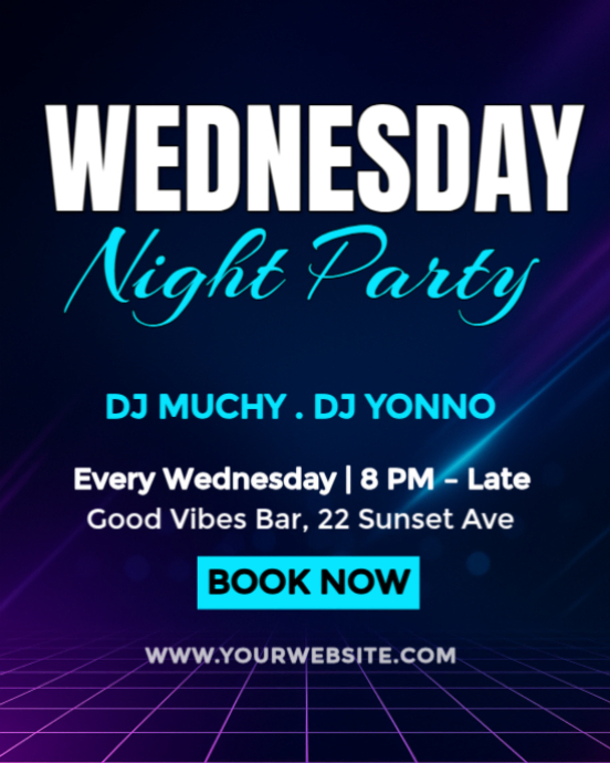 Wednesday Night Party – Neon Grid (Instagram 4:5) Template | PosterMyWall