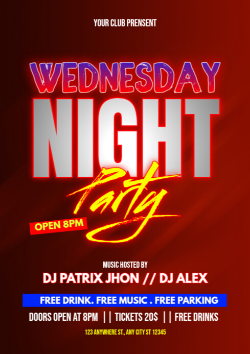 Wednesday night party A4 Template | PosterMyWall