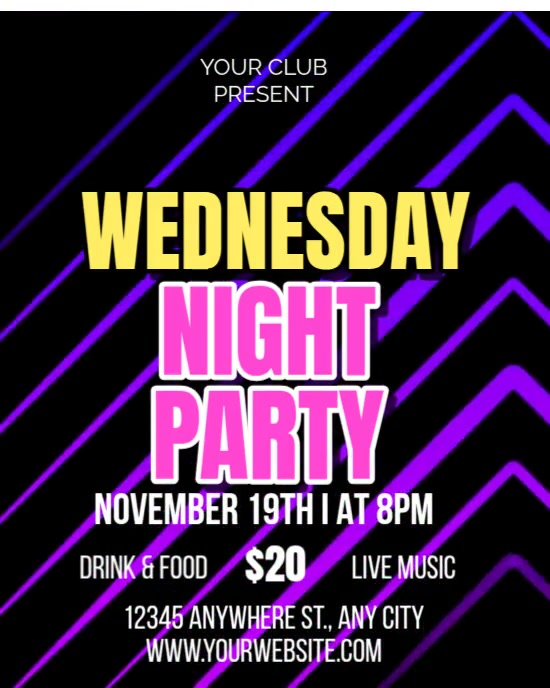 WEDNESDAY NIGHT PARTY Template | PosterMyWall
