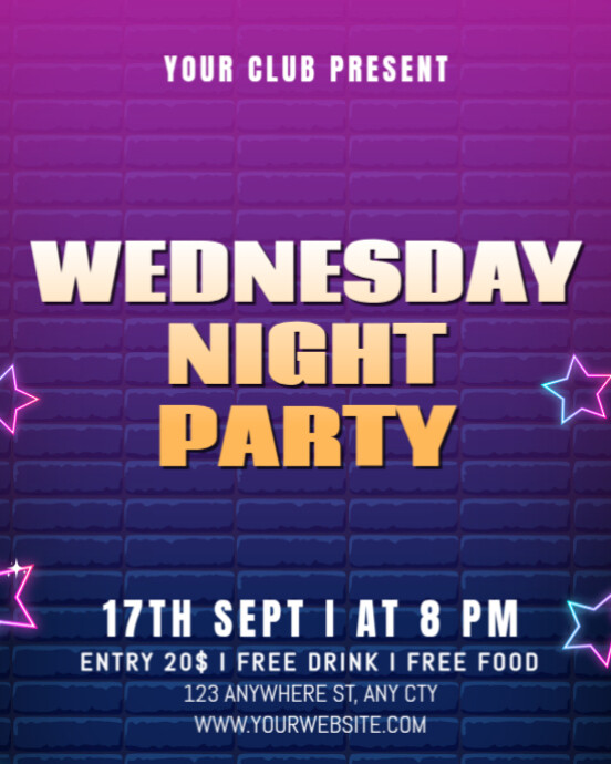 Plantilla de WEDNESDAY NIGHT PARTY | PosterMyWall
