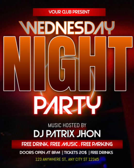 Wednesday night party instagram portrait Template | PosterMyWall
