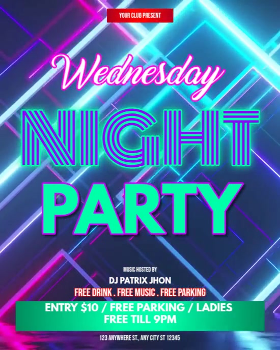Wednesday night party instagram portrait Templat | PosterMyWall