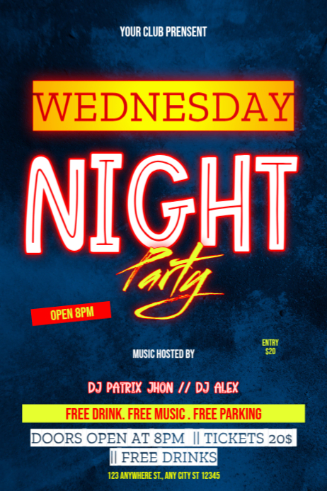 Wednesday night party poster Template | PosterMyWall