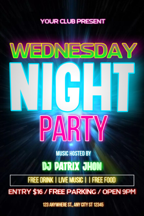 Wednesday night party poster Template | PosterMyWall