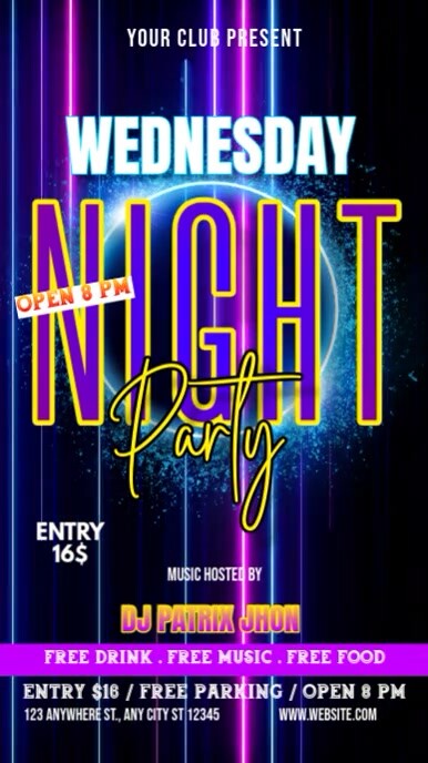 Wednesday night party video Template | PosterMyWall