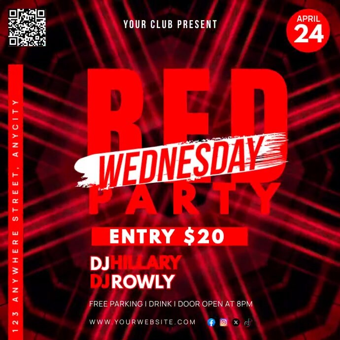 Copy of Wednesday Red Party | PosterMyWall