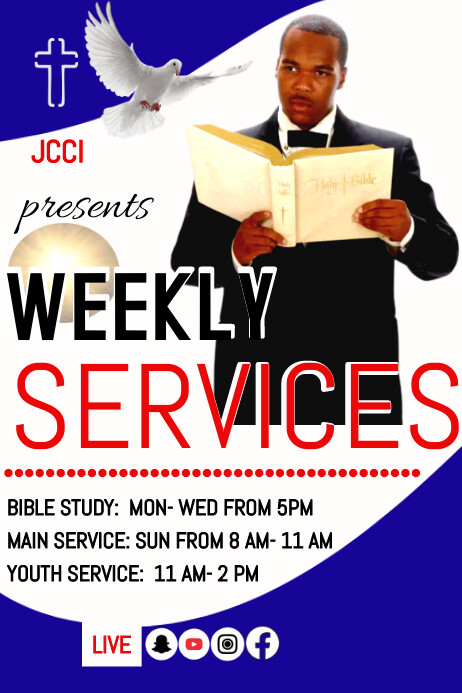Weekday church services flyer-Design Template | PosterMyWall