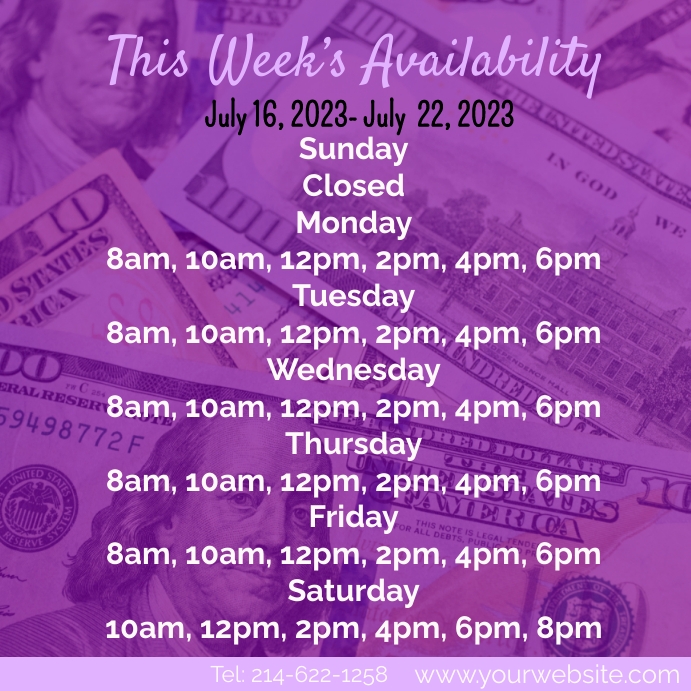 Plantilla de Weekly Availability | PosterMyWall