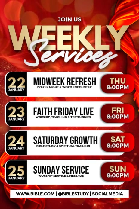 Plantilla de Weekly Church Service Schedule | PosterMyWall