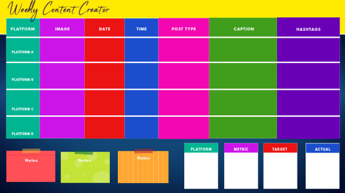 Weekly Content Calendar Digital Display (16:9) Template | PosterMyWall