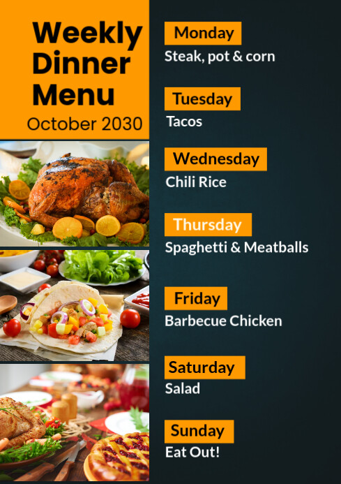 weekly dinner menu template design | PosterMyWall