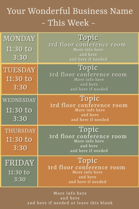 Copy of Weekly Editable Printable Events Calendar | PosterMyWall