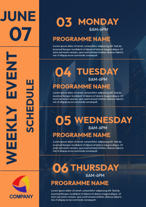 Weekly event template schedule | PosterMyWall