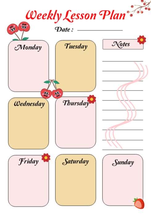 Weekly Lesson Plan - White and Yellow Presentation (A4) - (21cm x 29 ...