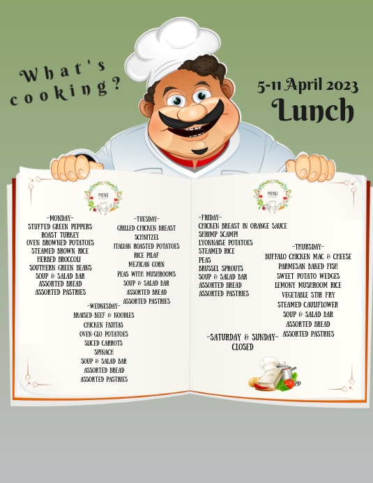 Weekly Menu Template | PosterMyWall