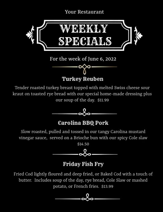 Weekly Specials, Facebook or Flyer (1) | PosterMyWall
